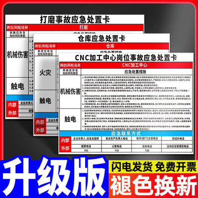 岗位事故应急预案处置卡危化品仓库加油站有限空间实验室车间火灾触电生产安全风险告知牌危险提示标识牌定制