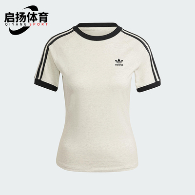 Adidas/阿迪达斯正品三叶草女士印花圆领经典套头修身短袖IR8104