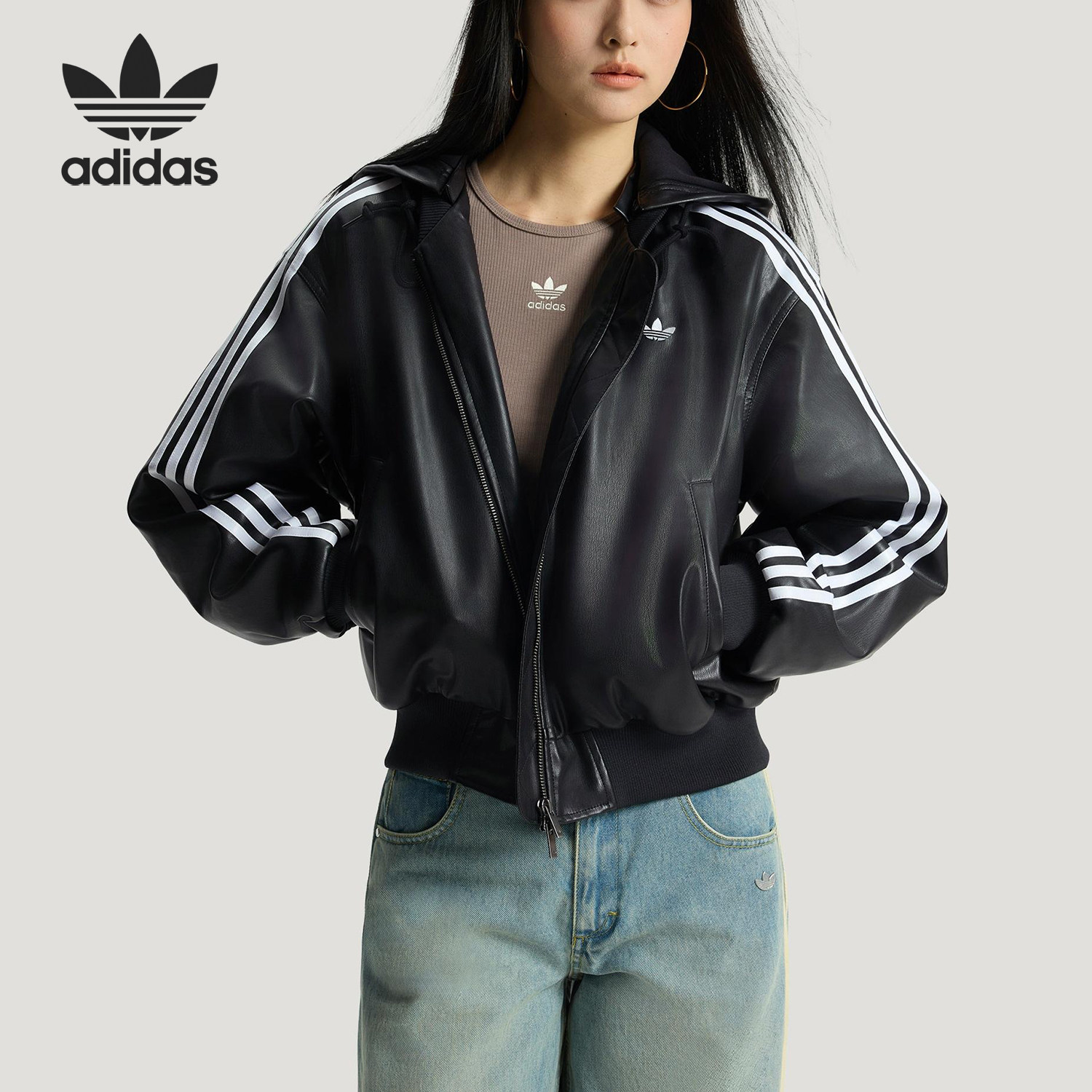 Adidas/阿迪达斯官方正品三叶草女士连帽保暖耐穿休闲棉服KU6857