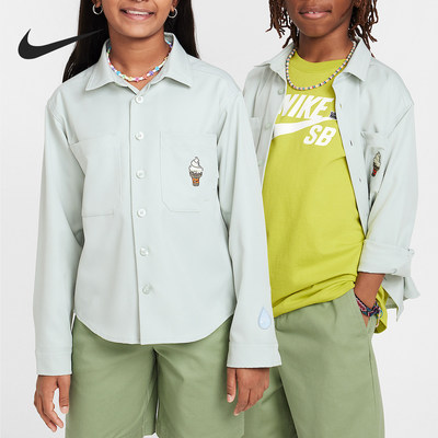 Nike/耐克正品新款大童休闲翻领刺绣梭织运动衬衫HF8798-034