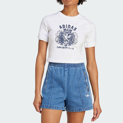 Adidas/阿迪达斯正品三叶草女士圆领修身经典潮流印花短袖JZ0851