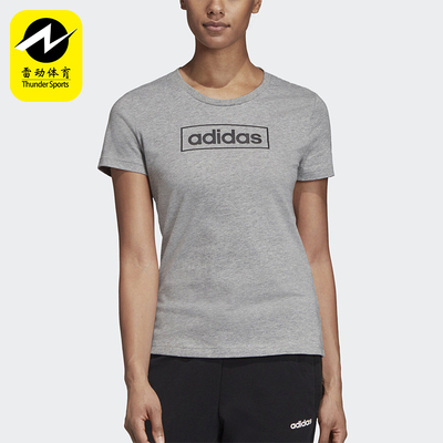Adidas/阿迪达斯正品2025女士休闲字母印花圆领简约透气T恤EI4583