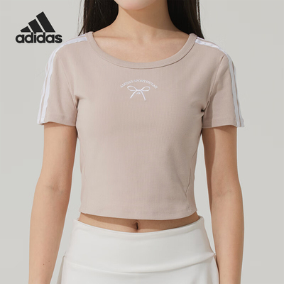 Adidas/阿迪达斯官方正品夏季女士修身圆领短款运动短袖JZ3183