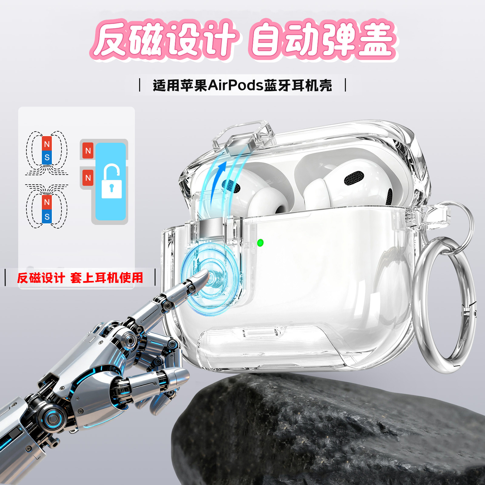 适用苹果pro3耳机保护套防摔Airpods4简约透明弹盖支架Pro2硬壳分体五/六代创意