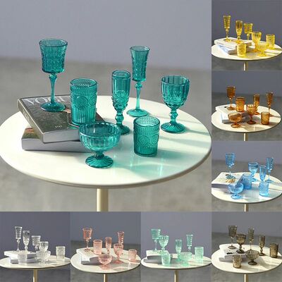 7Pcs 1:6 Dollhouse Miniature Water Cup Carved Wine Glass Cha