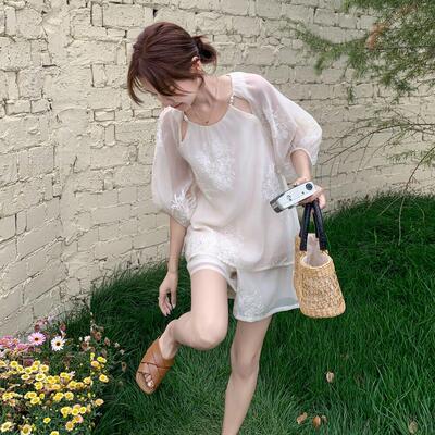 白新中色式国刺绣套装女夏质C182-T96季级感名媛气上风衣短裤两件