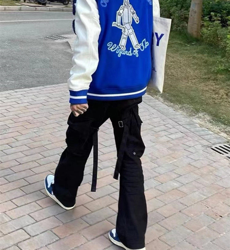 VUJADE高街复古机能绑带长裤vibe风卡扣工装裤Kenijima同款微喇裤_虎窝淘