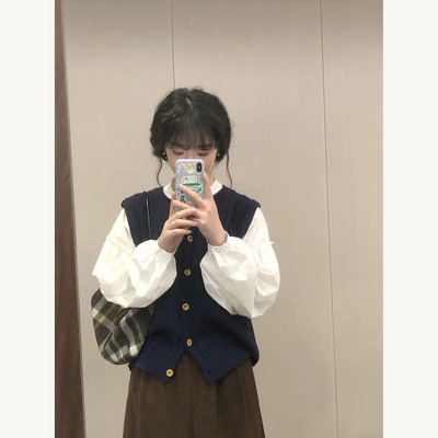 日系叠穿衬衫马甲半身裙三件套女