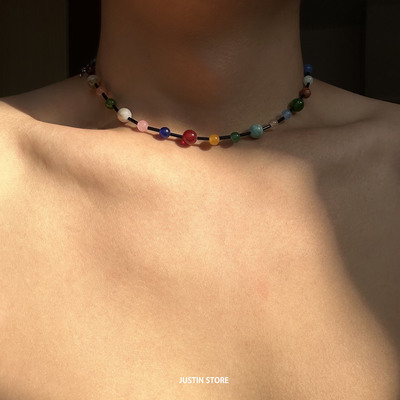多巴胺彩色串珠项链女小众设计感