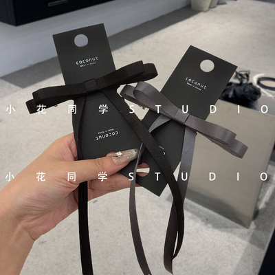 韩国发饰2024新款高级感精致黑色灰色丝带蝴蝶结弹簧夹发夹顶夹