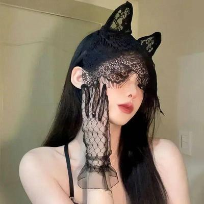 Women Sexy Black Cat Ears Head BezelLace Lady Hairband Cospl