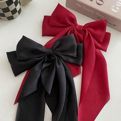Elegant Bow Ribbon Hair ClipSimple Solid Satin Spring Clip H