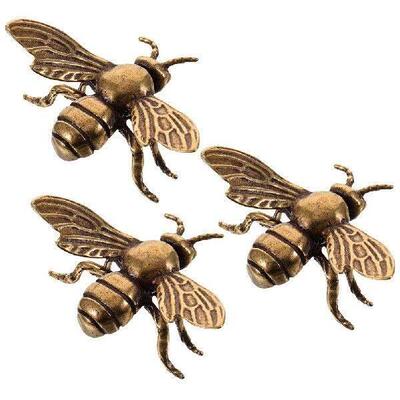 3 Pcs Bee Stickers Brass Statues Decorations Gold for
