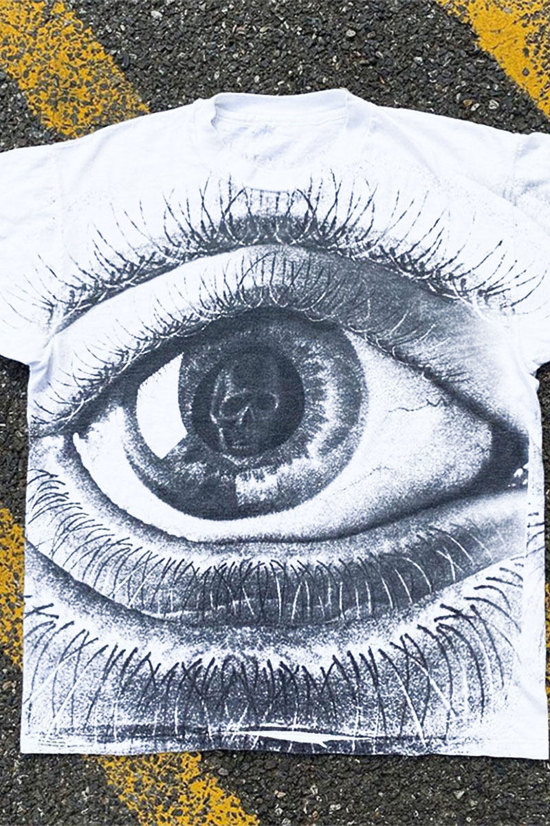 Vintage Anos 90 MC Escher Estampa Skelton 美式圆领短袖T恤