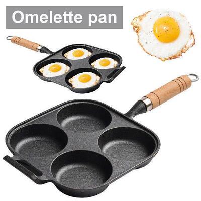 4 Hole Cast Iron Omelet Pan Heart-Shaped Non-Stick Cooking