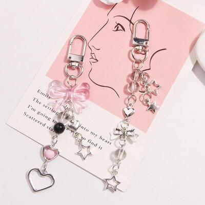 Goth Y2K Phone Charm Bow Heart Star Keychain Pendant Kawaii