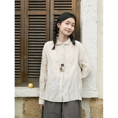 SeamsSense元宝领金属丝微透衬衫