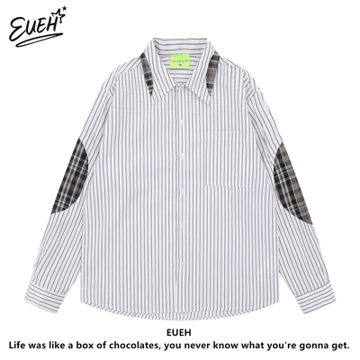 EUEH美式子拼布条纹补丁衬衫
