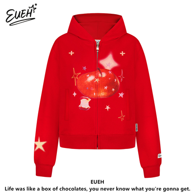 EUEH自制美式短款苹果拉链卫衣