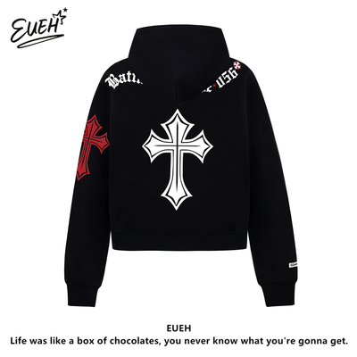 EUEH十字架短款套头辣妹显瘦连帽