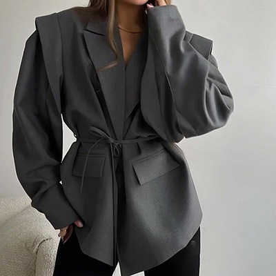 Waist cinching loose jacket with zip ties收腰系带宽松外套女
