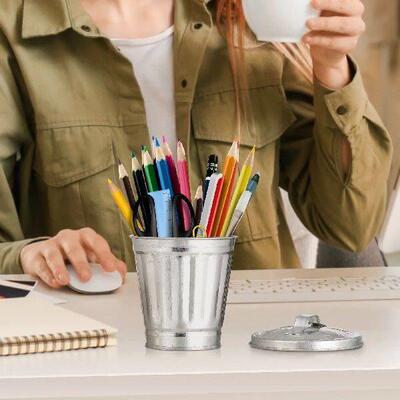 Mini Waste Can Trash Bin Container Small with Lid Metal