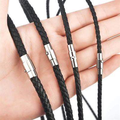 Men-made Leather Necklace Choker Black Brown Braided Rope Ch