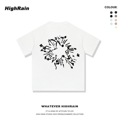 白色纯棉短袖涂鸦星星印花T恤女