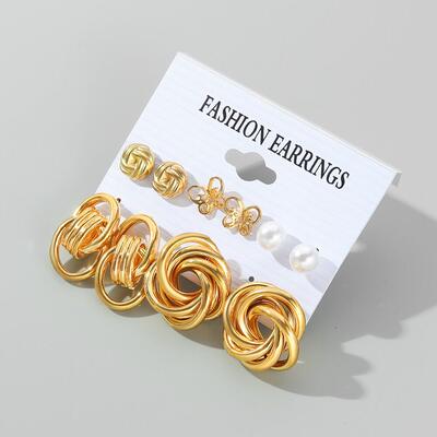 IPARAMVintage Pearl Earrings Set Metal Gold Color Dangle Ear