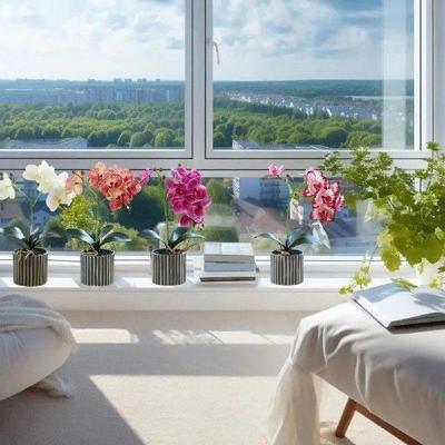 Artificial Potted Flowers Faux Moth Orchid Bonsai Fake