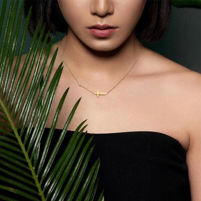 Delicate Petite Sideway Cross Necklaces Pendant Women Stainl