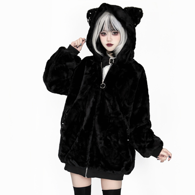 Puzzles帕奏原创设计铆钉毛绒猫耳外套秋冬蕾服亚文化日系现货