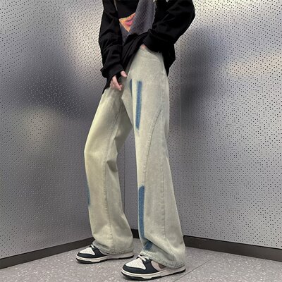 春季高街微喇牛仔裤cleanfit美式直筒老爹裤子男士渐变宽松休闲