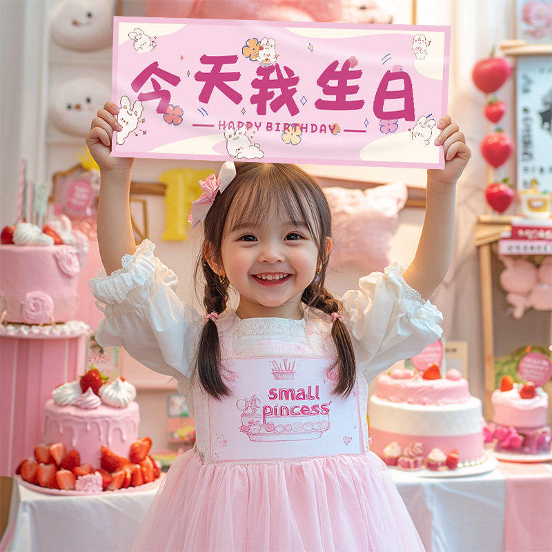 女孩生日手持小横幅装饰仪式氛围感拍照道具男孩儿童派对场景布置