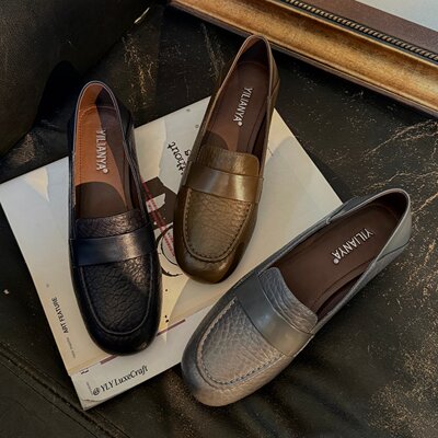 圆头低跟中口单鞋女通勤乐福鞋