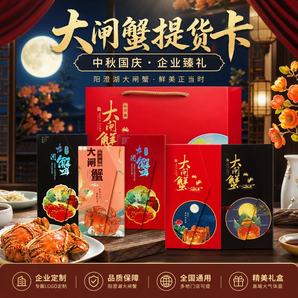 中秋大闸蟹提货卡礼品卡套定制高档蟹礼卡礼券包装企业节日伴手礼