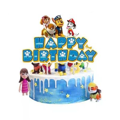 Birthday Party Paw Patrol Dog Theme Cake Toppers Banner Flag