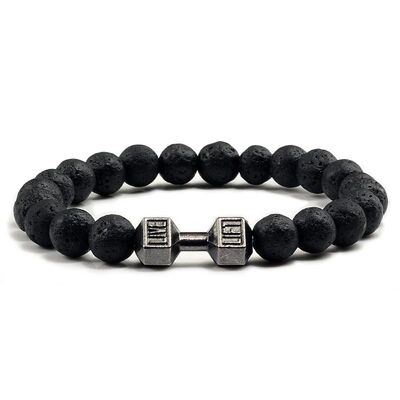Natural Volcanic Stone Bracelet Men Matte Black Lave White B