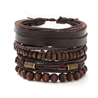 4PCS Fashion Vintage Multi-Layer Wooden Beads rendy Accessor
