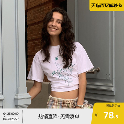 BEASTER重磅胶印图案纯棉短袖T恤女舒适透气25年夏季新款白色上衣