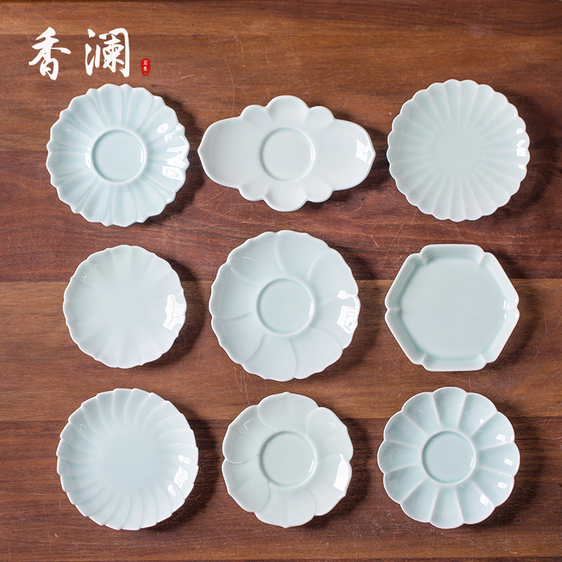 手工影青陶瓷茶托景德镇陶瓷器杯托功夫茶配件纯色简约隔热茶杯托