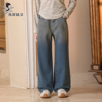 女童直筒牛仔裤2025秋装新款洋气中大童阔腿裤休闲裤长裤儿童裤子