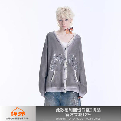 【张泽禹同款】APRIORITY先验 珠片绣做旧浮士德开衫针织卫衣外套