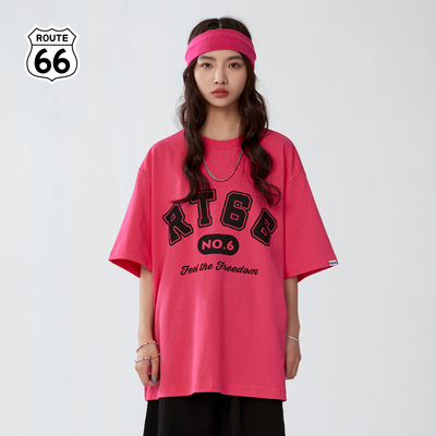 字母印花T恤短袖ROUTE66嘻哈情侣