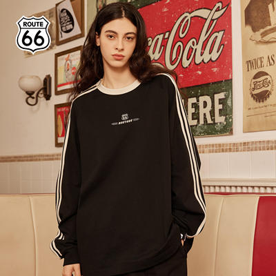 ROUTE66圆领长袖卫衣2026新款春夏美式复古情侣t恤上衣男女同款