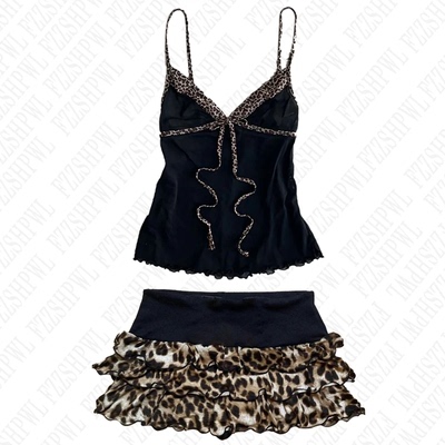 Women Y2K Half length skirt Leopard print Spicy Girls Grunge