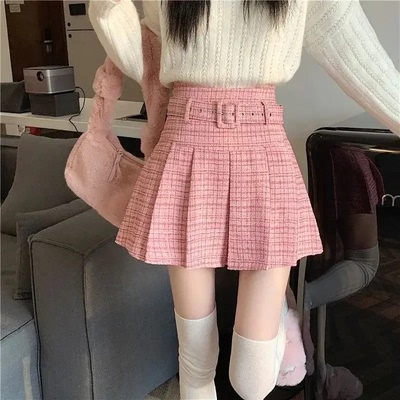 Spring Autumn Winter A- Line Mini Skirt Women's White Woolen