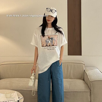 RAIN MALKA欧洲站夏季新款卡通印花短袖T恤女宽松减龄上衣524