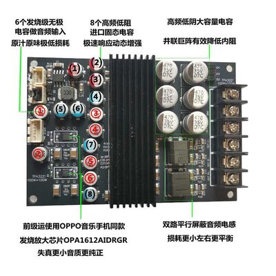 纯正音质加强低音中功率发烧功放板进口芯片TPA3221运放OPA1612