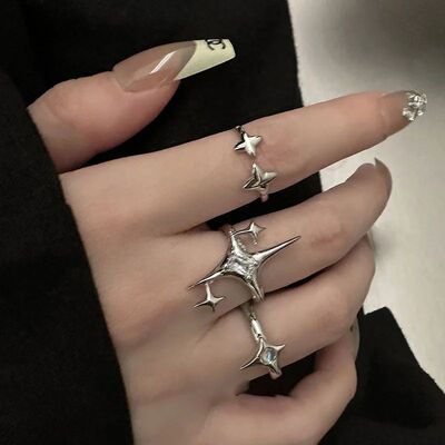 Vintage Irregular Cross Star Couple Ring for Women Men Punk